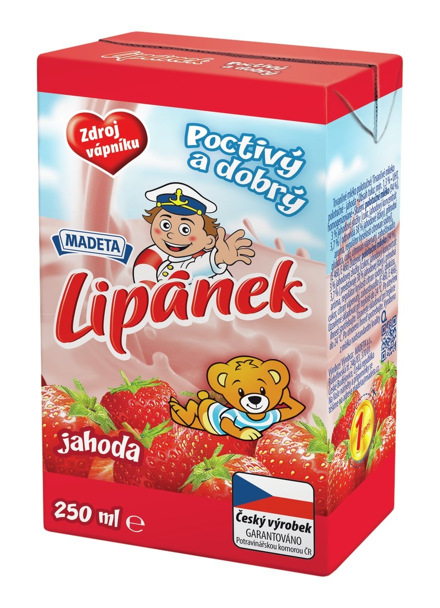 MILK UHT LIPÁNEK STRAWBERRY 1,3% 250ML | MADETA a.s.
